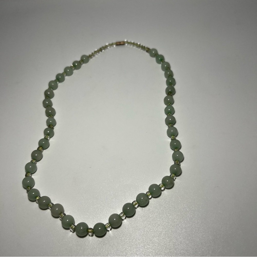 Vintage Icy Green Translucent Jade Bead Necklace With… - Gem